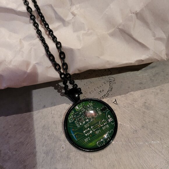 Jewelry | Circuit Board Necklace Green Circleblack Frame | Poshmark